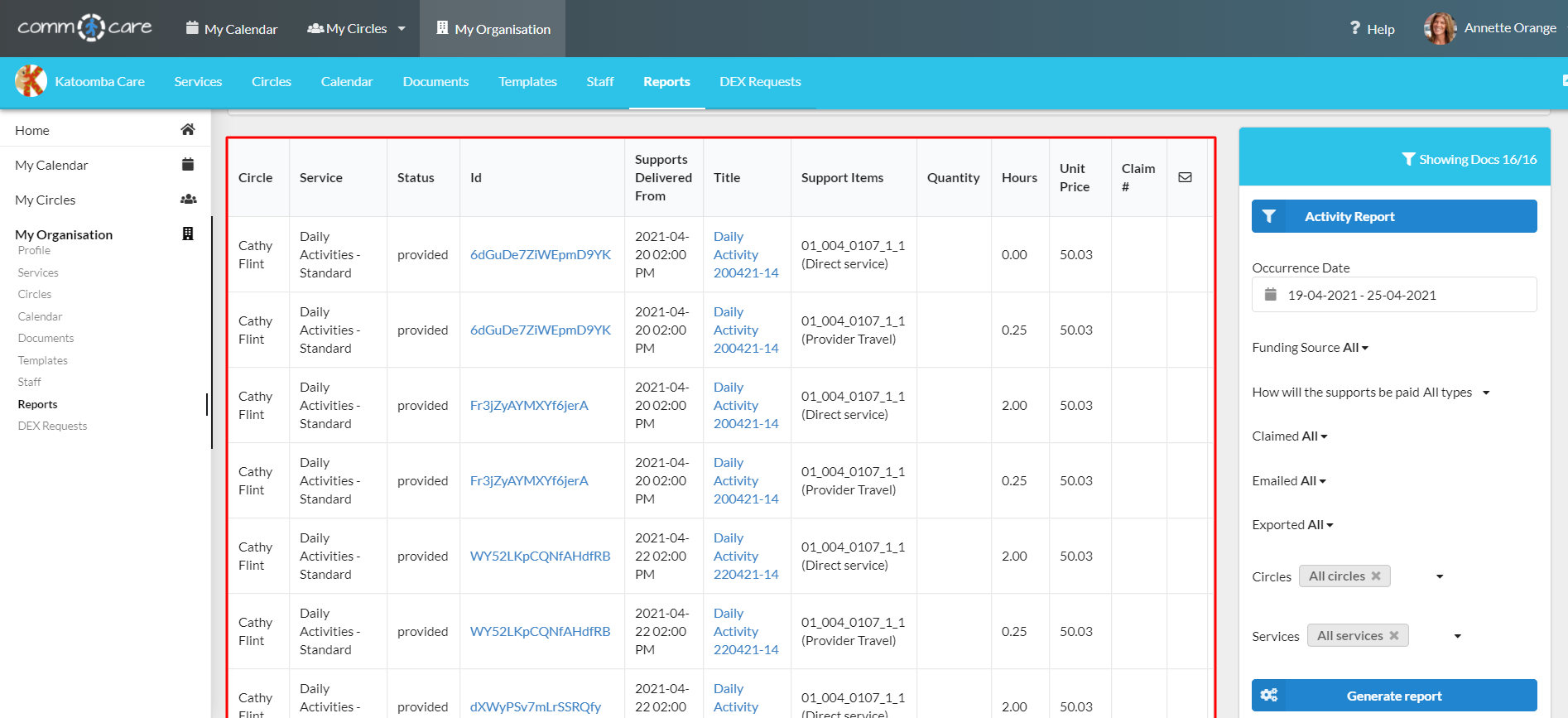 Claim Process for Client fee for service in Comm.care